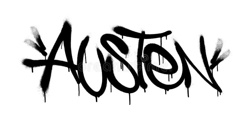 Sprayed Austen Name with Overspray in Black Over White. Vector ...