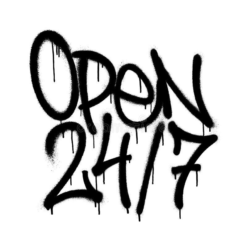 Sprayed Open 24 7 Tag Graffiti with Overspray in Black Over White ...