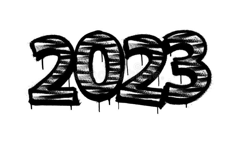Sprayed 2023 Tag Graffiti with Overspray in Black Over White. Vector ...