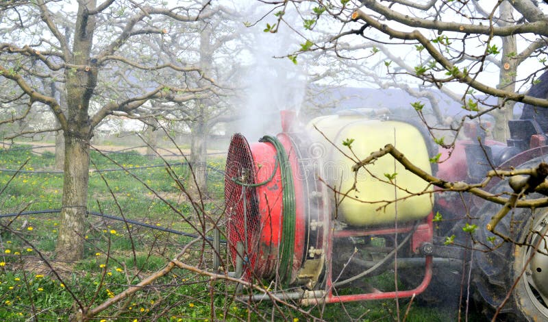 Spraying Apple Orchard in Spring Image Stock Image - Image of toxic ...