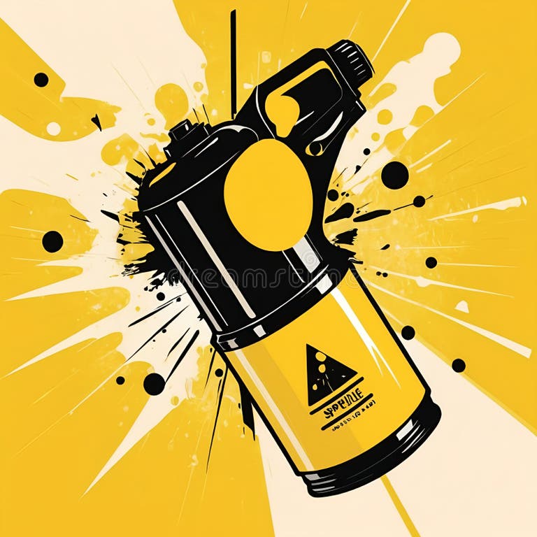 Spraying Can Illustration with Yellow Splashes and Dynamic Effect Stock ...