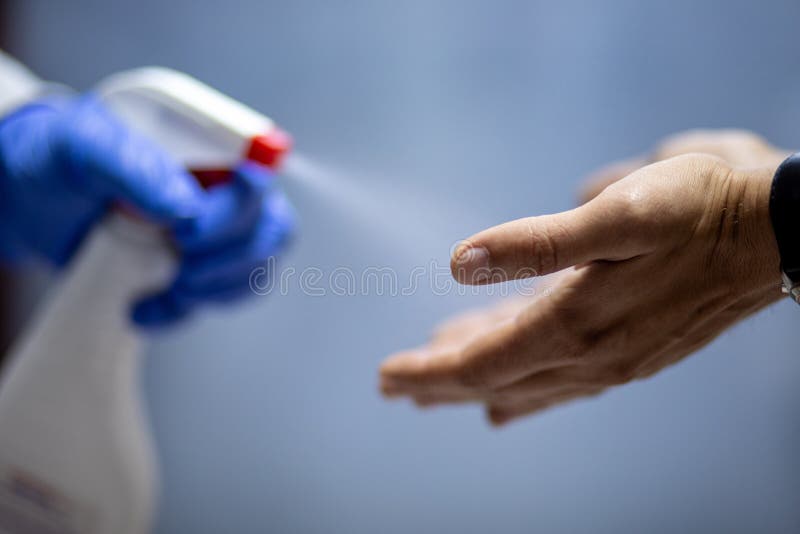 Spraying Hands with Antiseptic Solution Stock Image - Image of clean ...