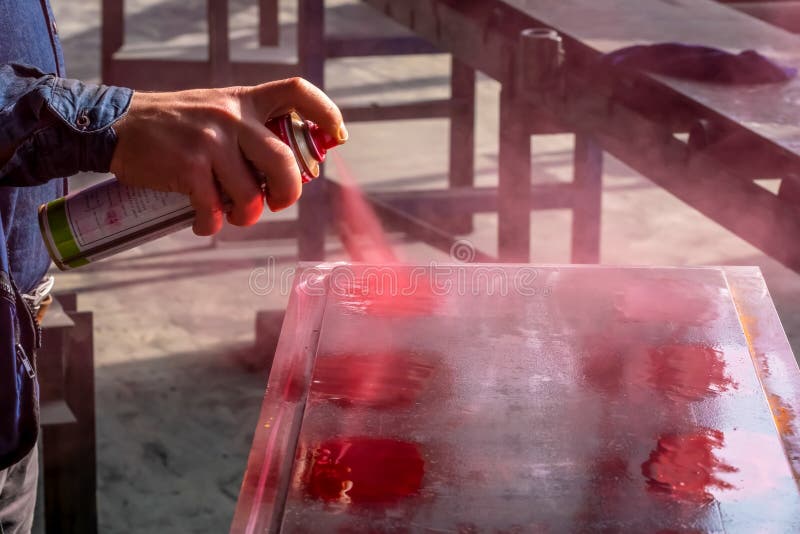 Spraying Liquid Penetrant To Detect Defects in Welds. Detection of ...