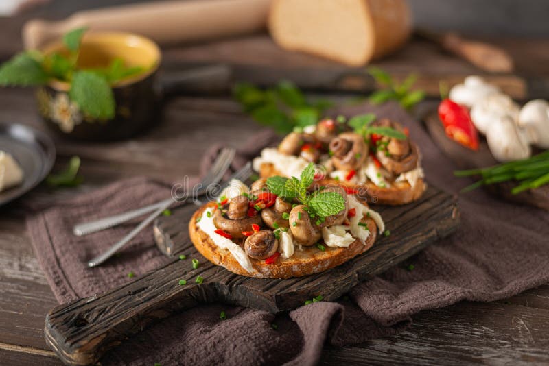 Spread on Bread with Ragout Mushrooms Stock Image - Image of product ...