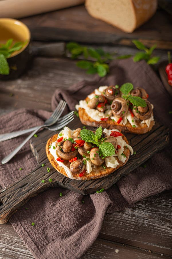 Spread on Bread with Ragout Mushrooms Stock Photo - Image of gourmet ...