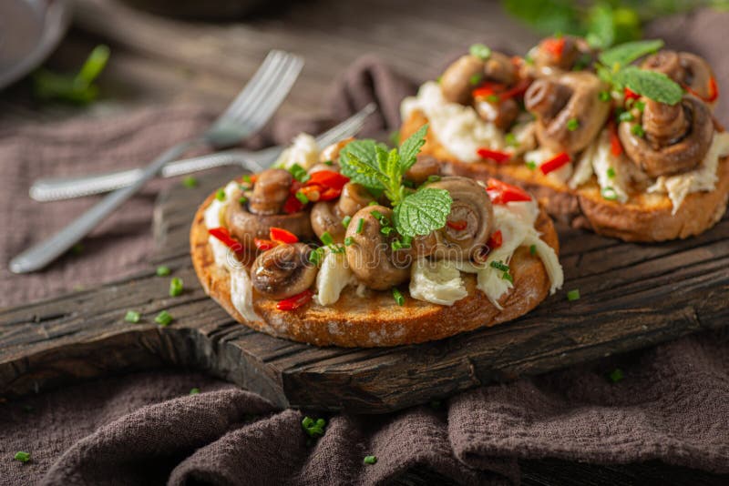 Spread on Bread with Ragout Mushrooms Stock Image - Image of homemade ...