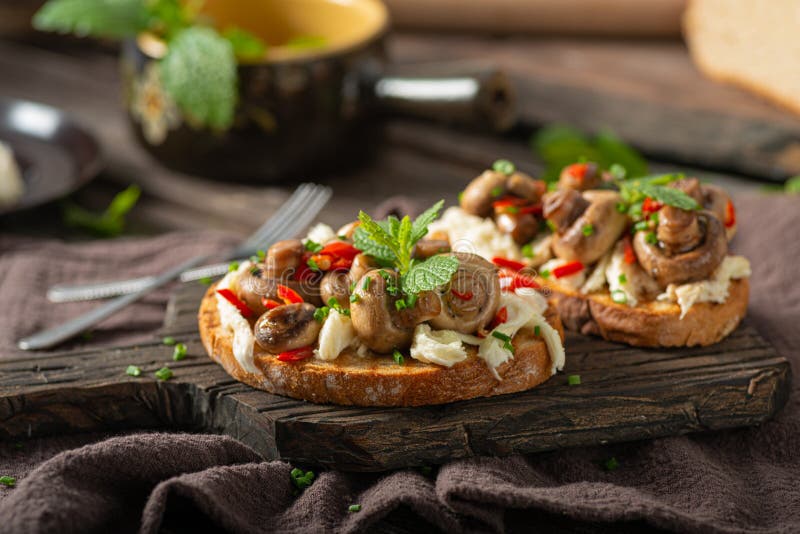 Spread on Bread with Ragout Mushrooms Stock Photo - Image of gourmet ...
