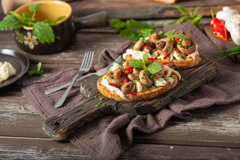 Spread on Bread with Ragout Mushrooms Stock Image - Image of rustic ...
