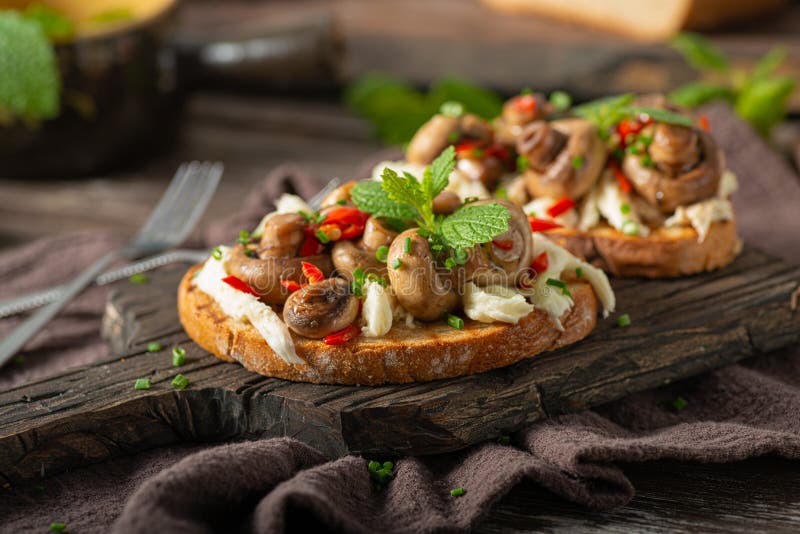 Spread on Bread with Ragout Mushrooms Stock Image - Image of diet, food ...