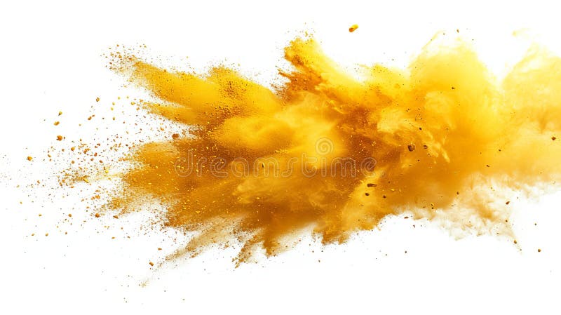 Dynamic Yellow Powder Explosion Captured Mid-air Against a White ...