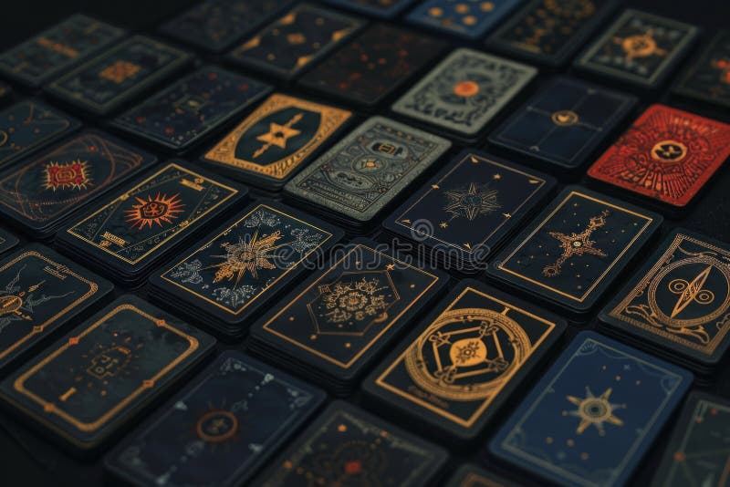 A Spread of Celestial-themed Playing Cards with Intricate Designs ...