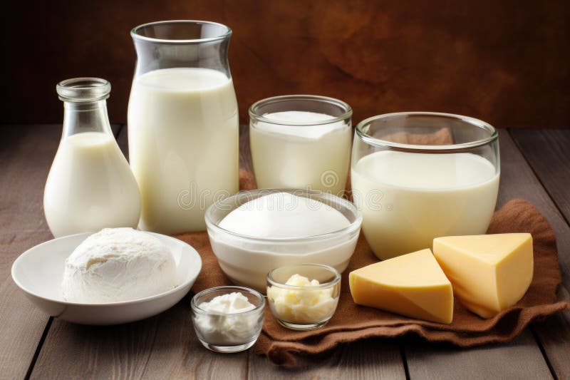 A Spread of Dairy Products: Milk, Yogurt, Cheese Stock Image - Image of ...