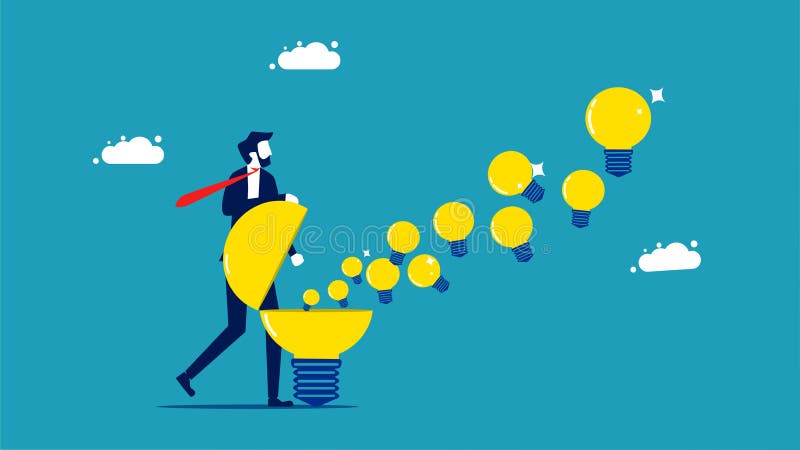 Spread Knowledge and Creativity. Businessman Turns on a Light Bulb of ...