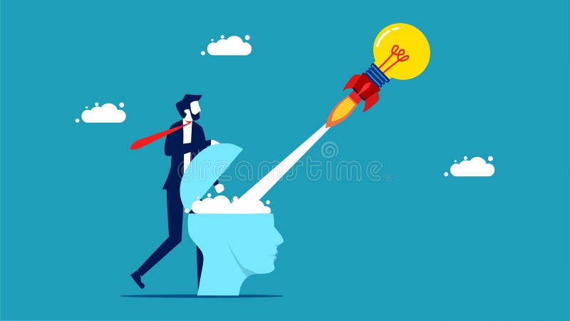 Spread the Knowledge in Your Head. Businessman Launching Idea Bulb ...