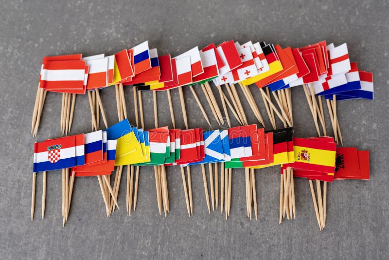 Spread of Mini European Flags on Grey Background Stock Image - Image of ...