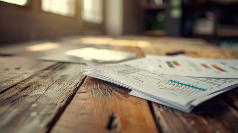 Spread Out Financial Reports and Charts with a Stack of Documents on a ...