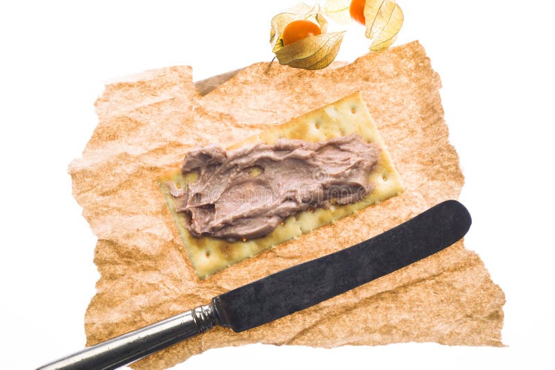 Spread patÃ© on a cracker stock image. Image of goose - 71006153