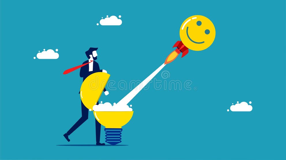 Spread Positive Thoughts. Businessman Launch Positive Thinking Rocket ...