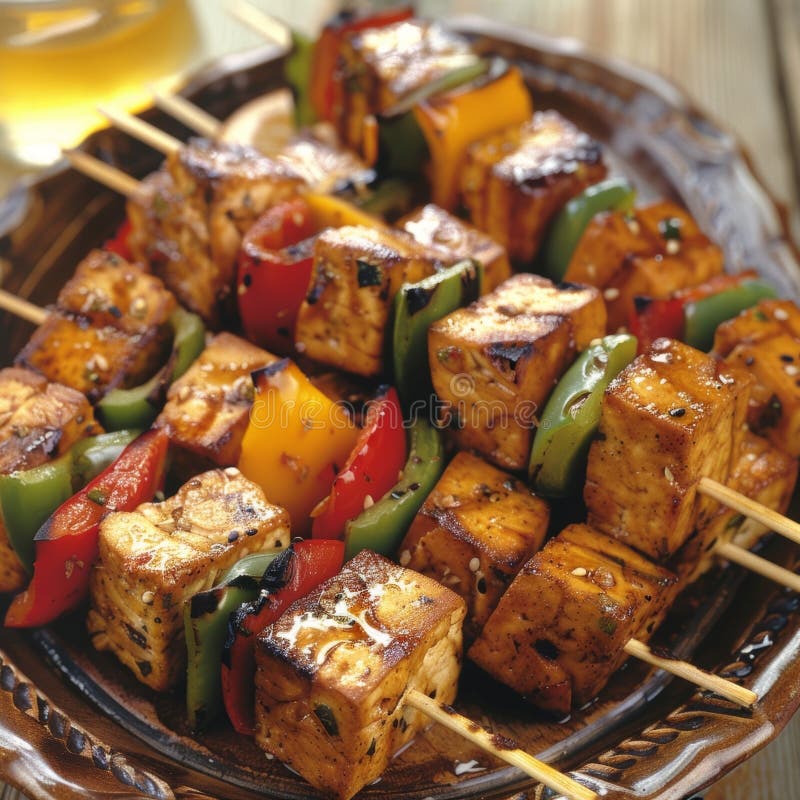 A Spread of Roasted Tofu Skewers Marinated in a Savory Blend of Es ...