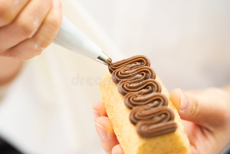 Spread Whipped Cream on Bread Stock Photo - Image of kneading, dessert ...