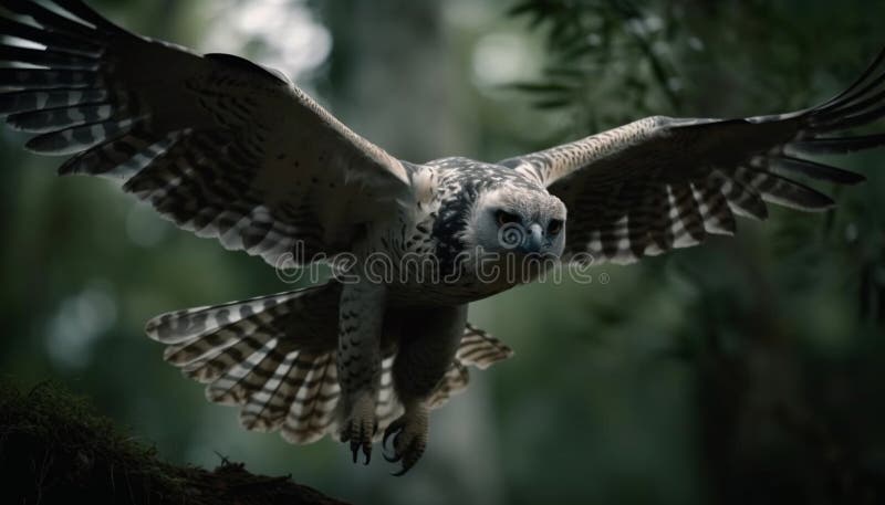 Spread Wings, Soaring Eagle Owl in Motion Generated by AI Stock ...