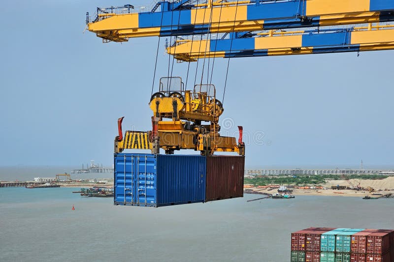 Spreader with Containers in Port Stock Photo - Image of shipping ...