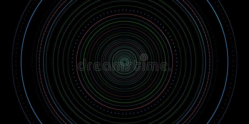 Spreading of Circles Made of Lines and Dots on a Dark Background ...