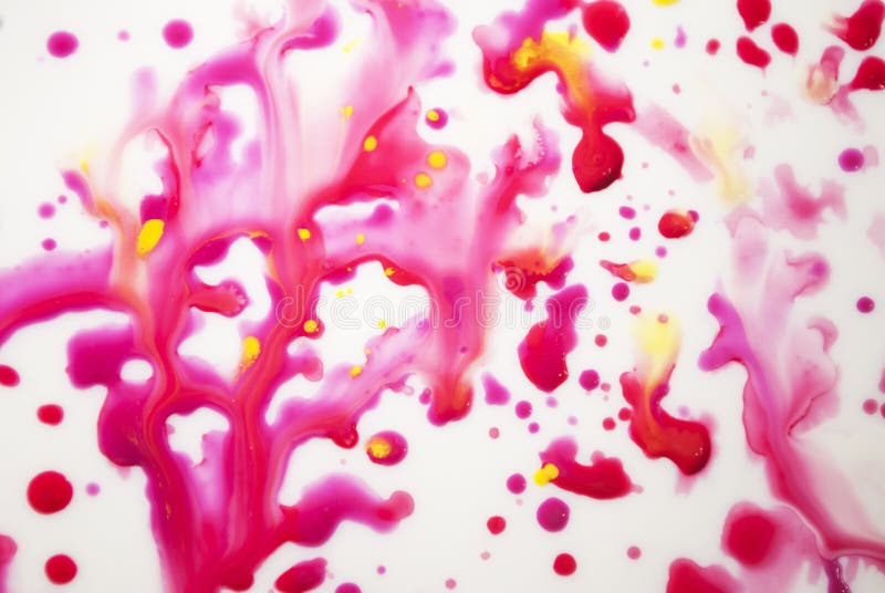 Spreading Drops of Paint, Yellow, Red Color. Art Background ...