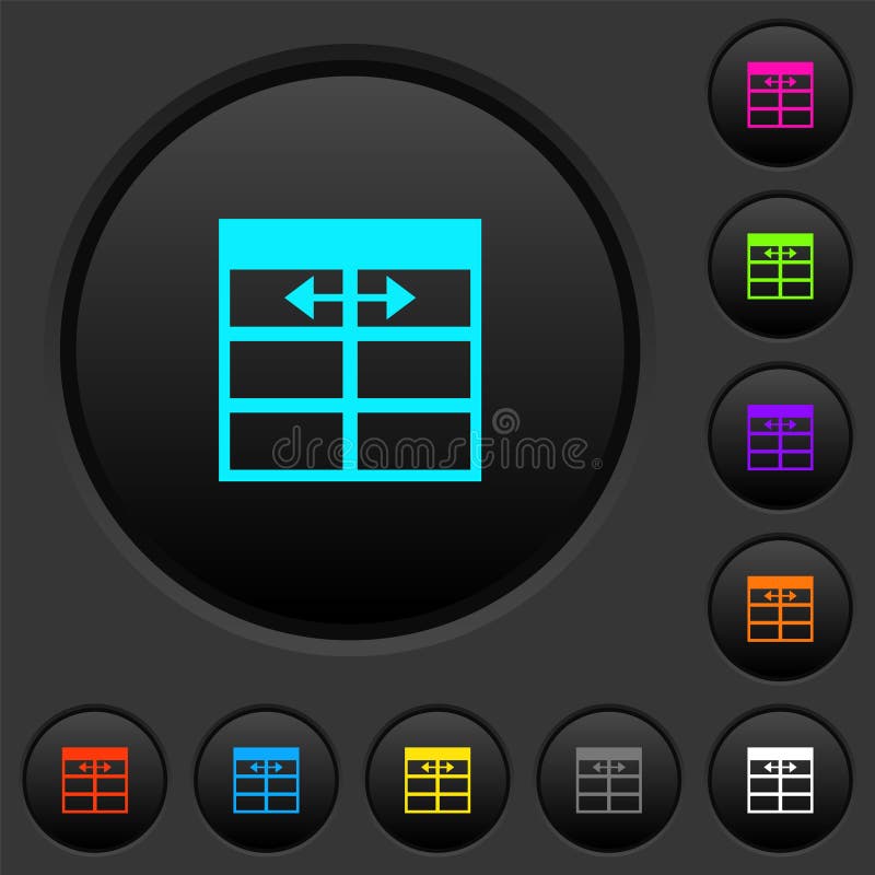 Spreadsheet Adjust Table Column Width Dark Push Buttons with Color Icons Stock Vector ...