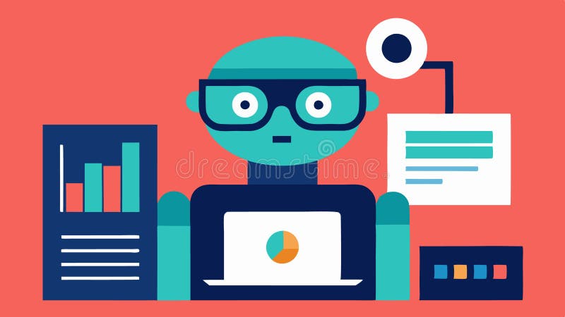 Spreadsheet Assistant a Robot with Glasses Analyzing a Spreadsheet on a ...