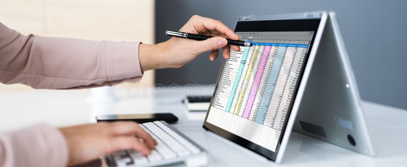 Spreadsheet Data on Hybrid Laptop Stock Image - Image of keypad ...