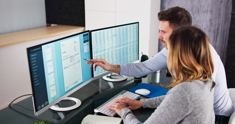 Spreadsheet and Electronic Invoice Stock Photo - Image of monitor ...