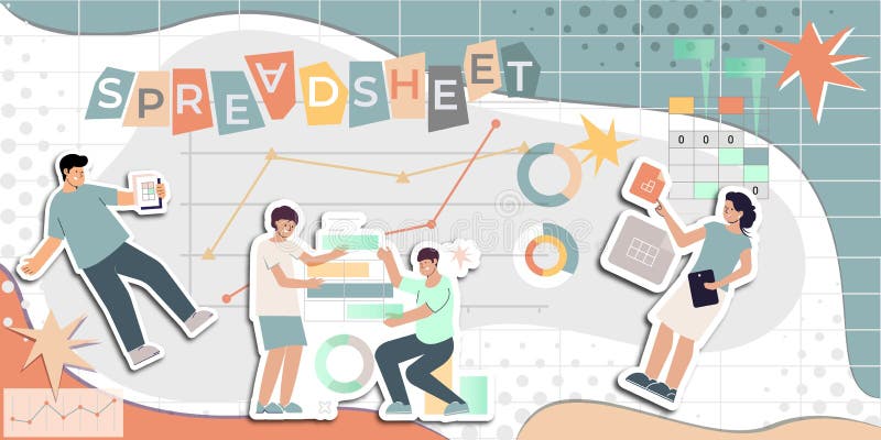 Spreadsheet Flat Collage stock vector. Illustration of monitoring ...