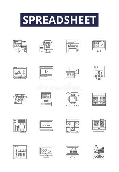 Spreadsheet Line Vector Icons and Signs. Data, Table, Calculation, Calc ...