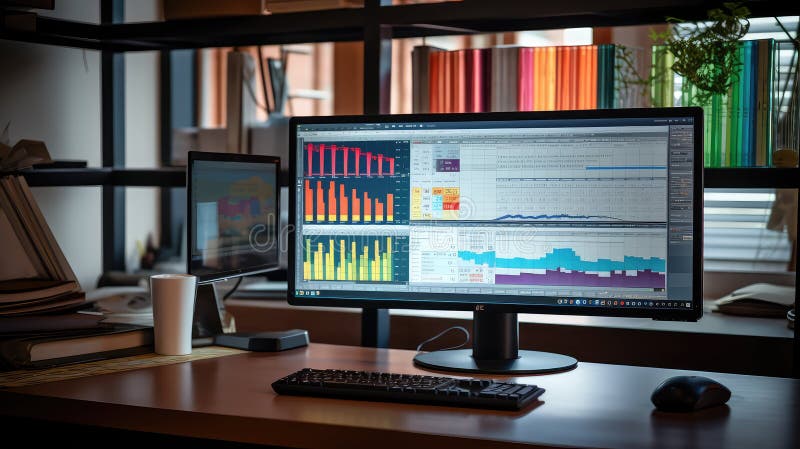 Spreadsheet Office with Computers Stock Illustration - Illustration of ...