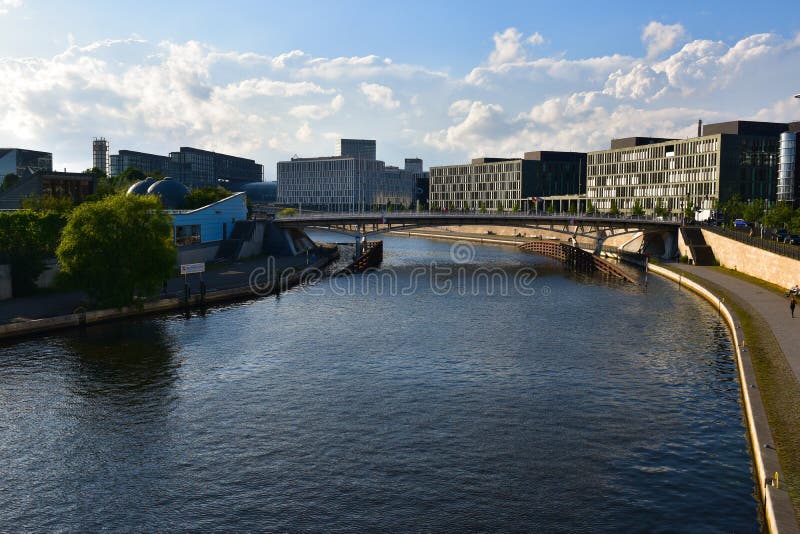 Spree River and the Futuristic Waterfront in the Center of the Berlin ...