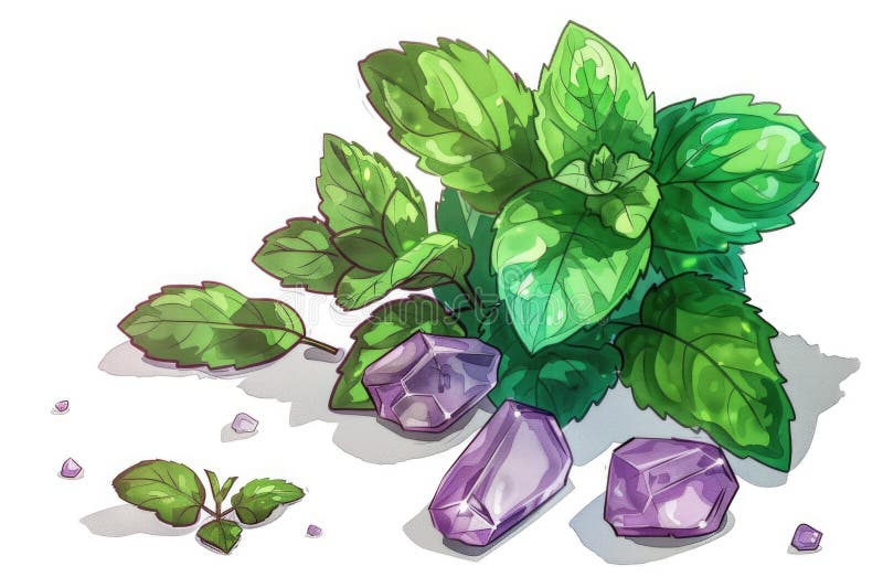 A Sprig of Basil with Crystals, Perfect for Food and Wellness Concepts ...