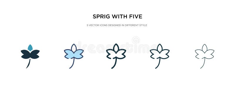 Sprig with Five Leaves Icon in Different Style Vector Illustration. Two ...
