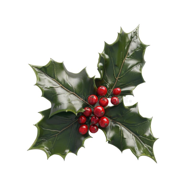 Sprig of Holly with Red Berries Stock Illustration - Illustration of ...