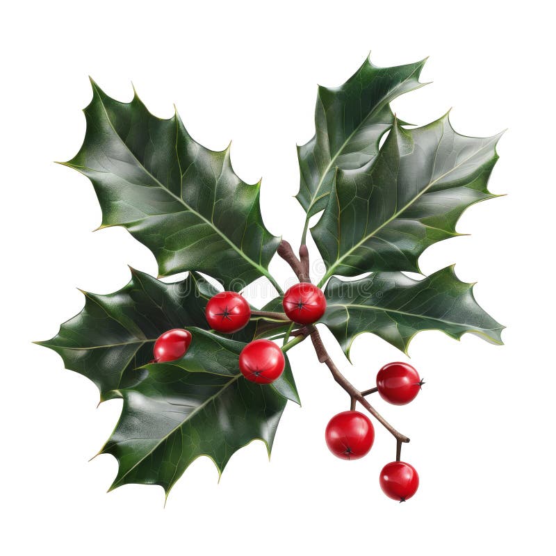 Sprig of Holly with Red Berries Isolated on White Background Stock ...