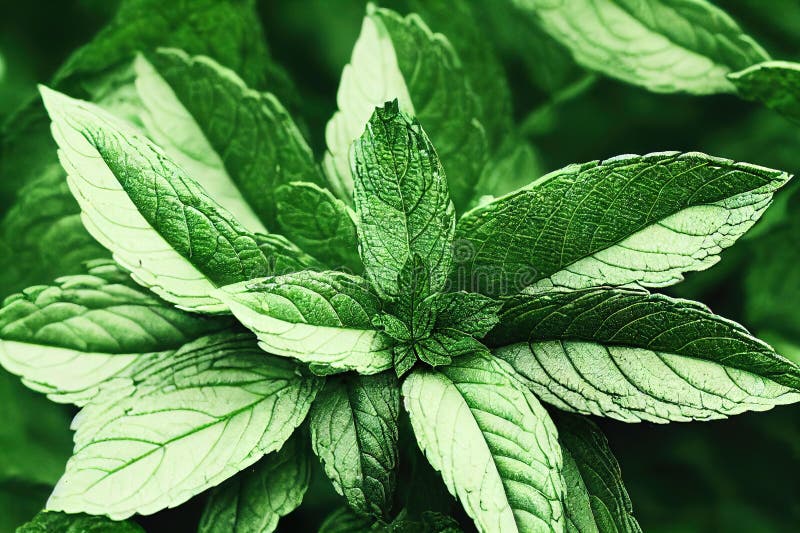 Sprig of Peppermint Close-up with Veins Top View Stock Illustration ...