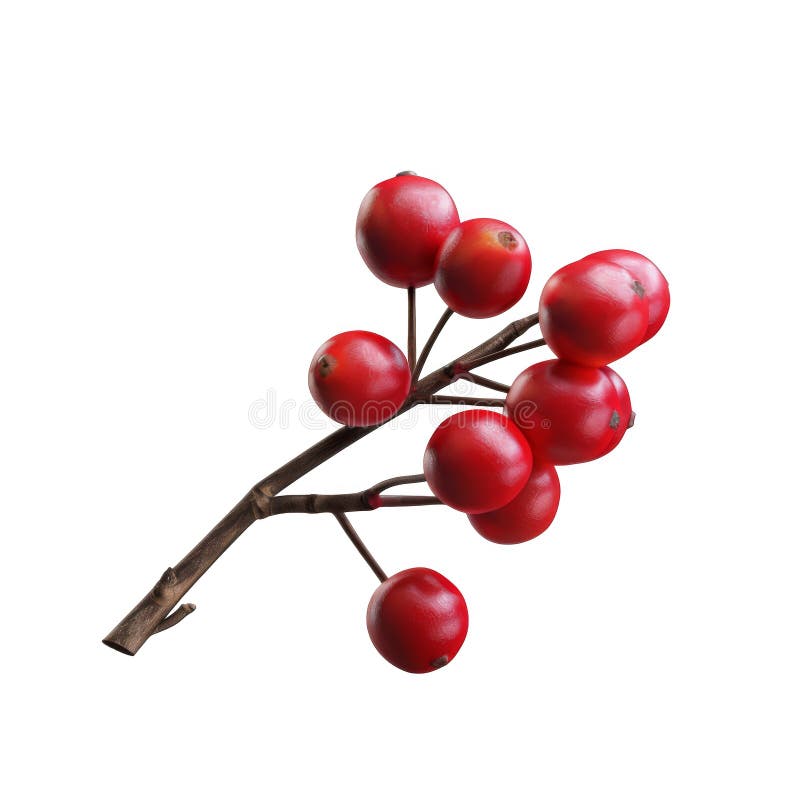 Sprig of Red Berries with Brown Stem Isolated on White Background Stock ...