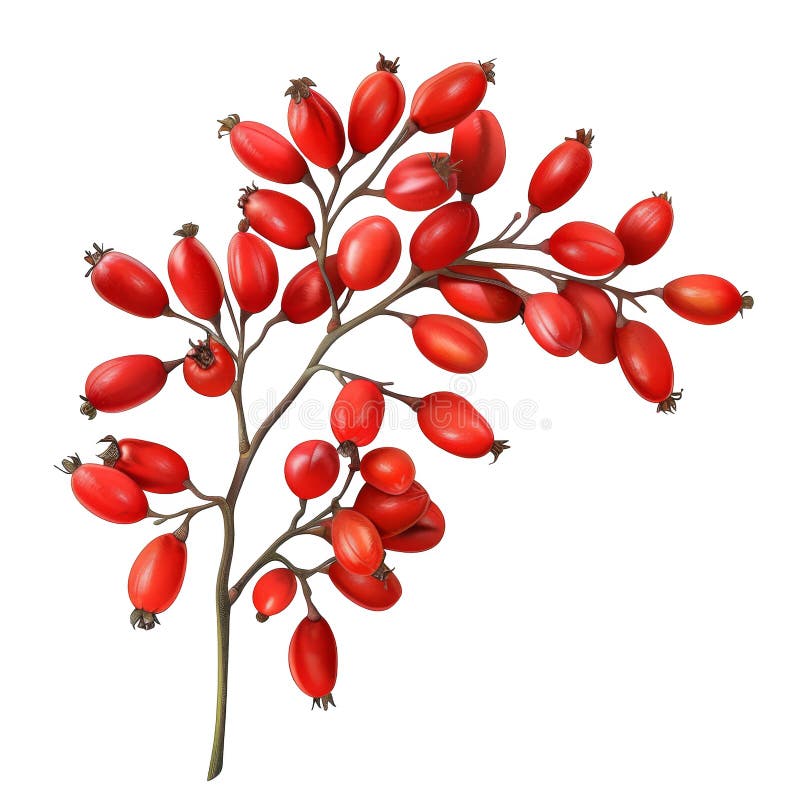A Sprig of Red Rose Hips with Stem and Calyx Stock Photo - Illustration ...