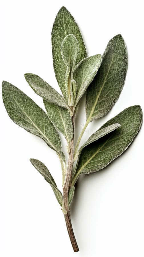A Sprig of Sage on a White Background Stock Illustration - Illustration ...