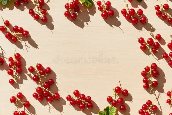 Sprigs of Red Currant Creating a Frame on Wooden Table Stock Photo ...
