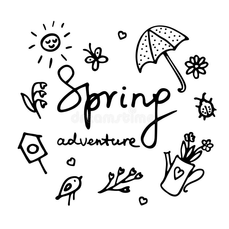 Spring Adventure. Felt-tip Pen Hand Drawn Illustration. Cute Doodle ...