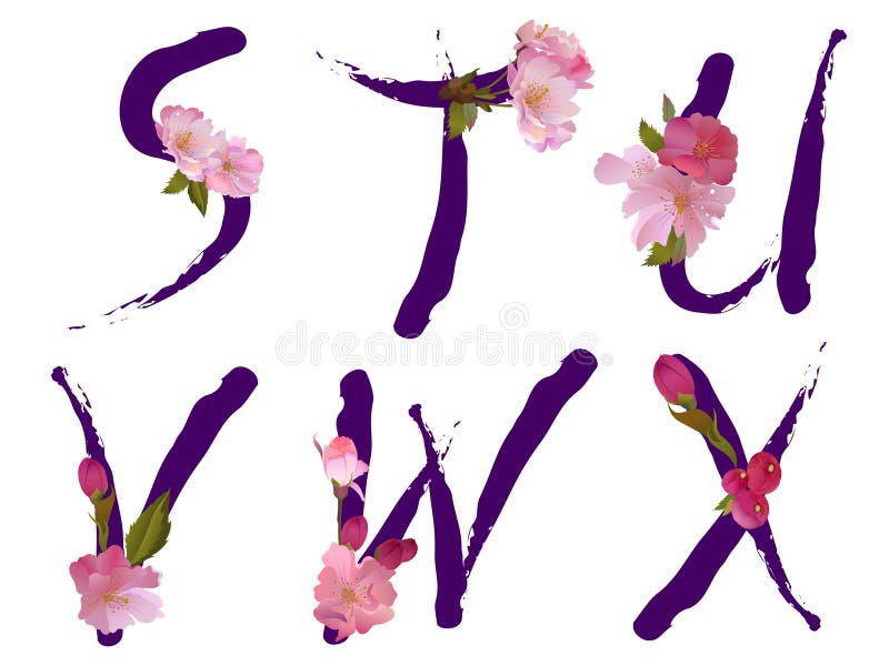 Spring Alphabet with Flowers Letters S,T,U,V,W,X Stock Vector ...