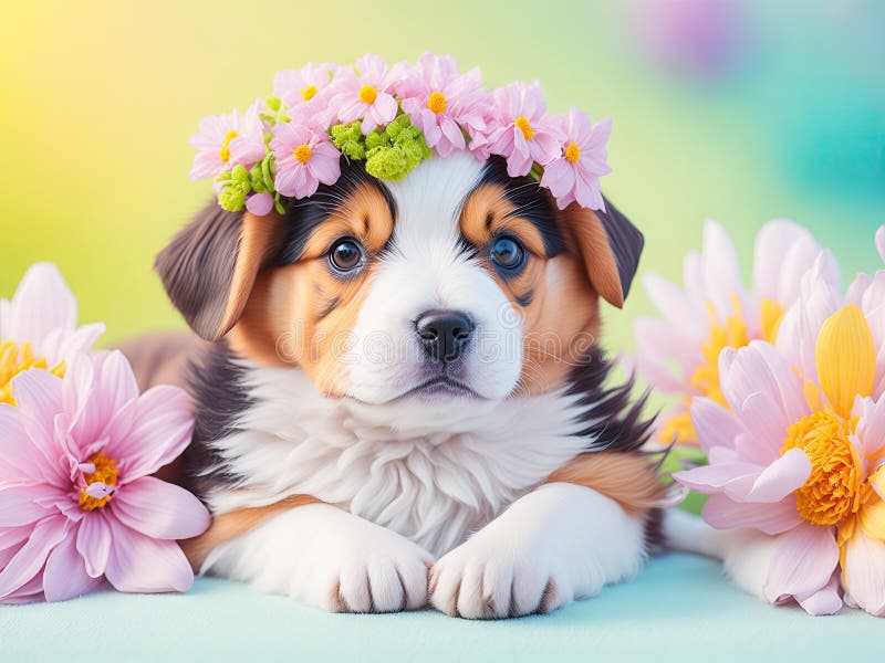 Spring Animal Creative Concept of a Cute Baby Dog. Ai Generative Stock ...