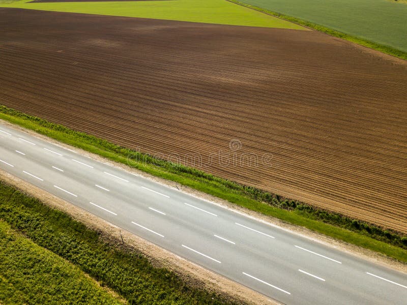 Spring Arable Land. a Field and Road. View from Above. Stock Image ...