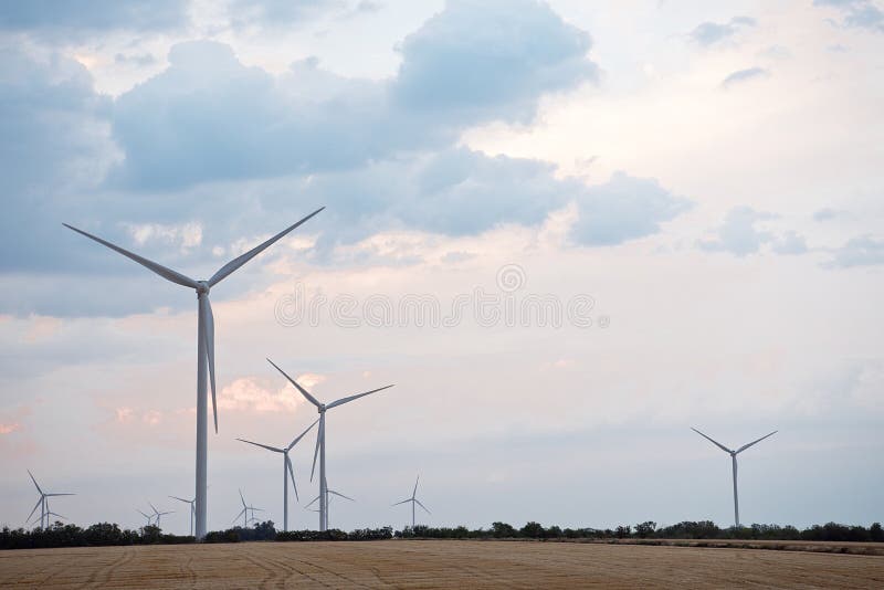 Spring or Autumnal Landscape with Windmills on Fields. Polish ...